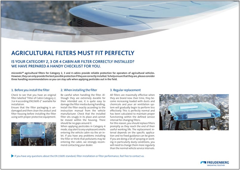 Agricultural filters must fit perfectly